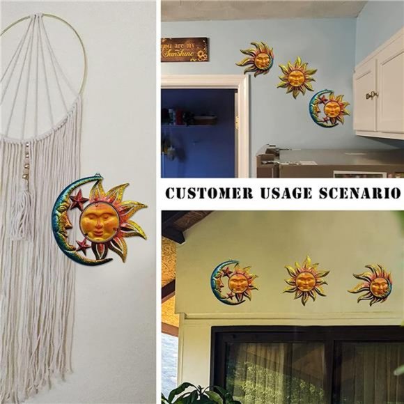 Wall Decor | Sun Face Metal Wall Art Decor Metal Glass Hanging Wall Set ...